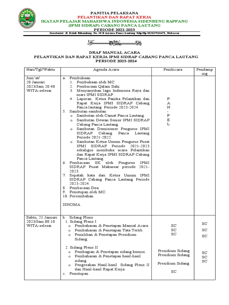 Draft Manual Acara Pelantikan Fix | PDF
