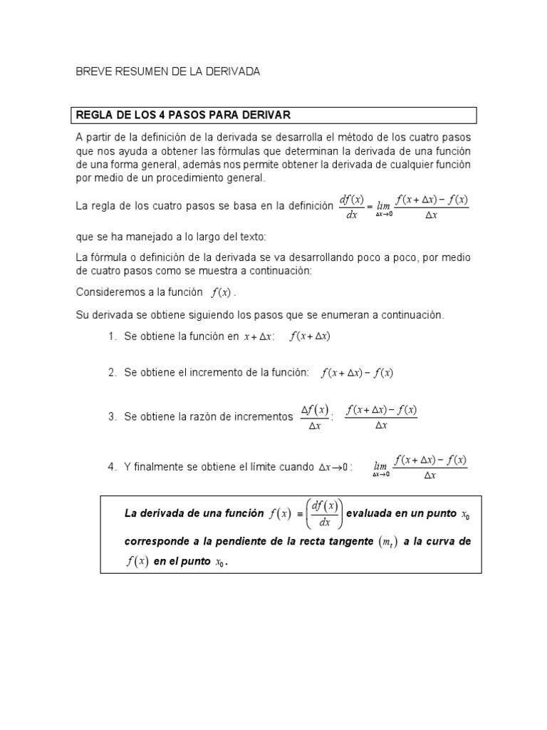 Reglas fundamentales para derivar funciones algebraicas de una variable | PDF | Derivado ...