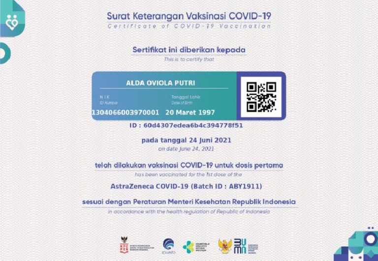 Sertifikat Vaksin (Alda Oviola Putri) | PDF