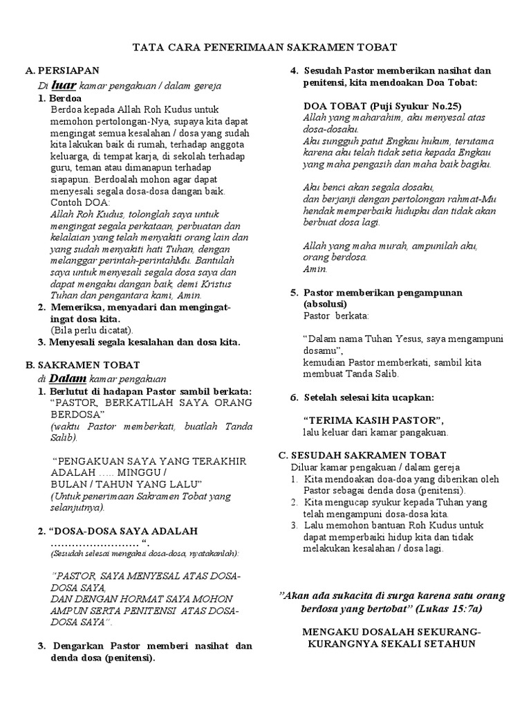 Tata Cara Penerimaan Sakramen Tobat | PDF