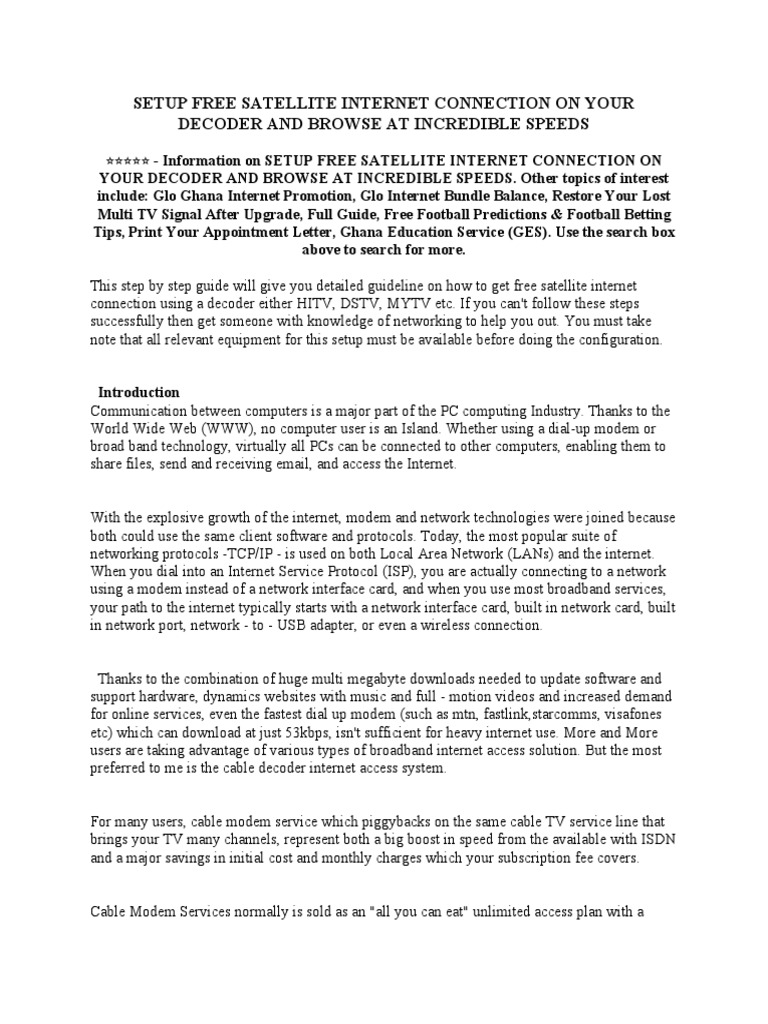 To Set Up The Decoder Internet Access You Need The Following | PDF ...