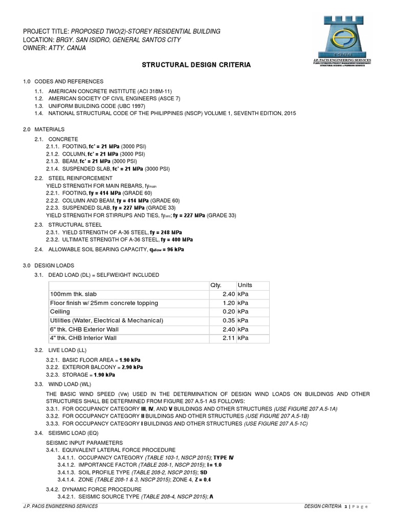 1 Design Criteria | Download Free PDF | Structural Engineering | Building Engineering