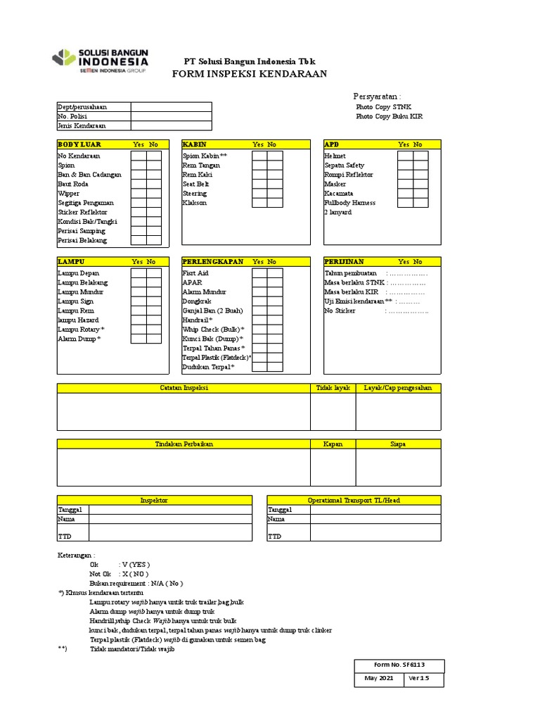 SF6113 - Ver1.5 - FORM LEMBAR INSPEKSI KENDARAAN | PDF