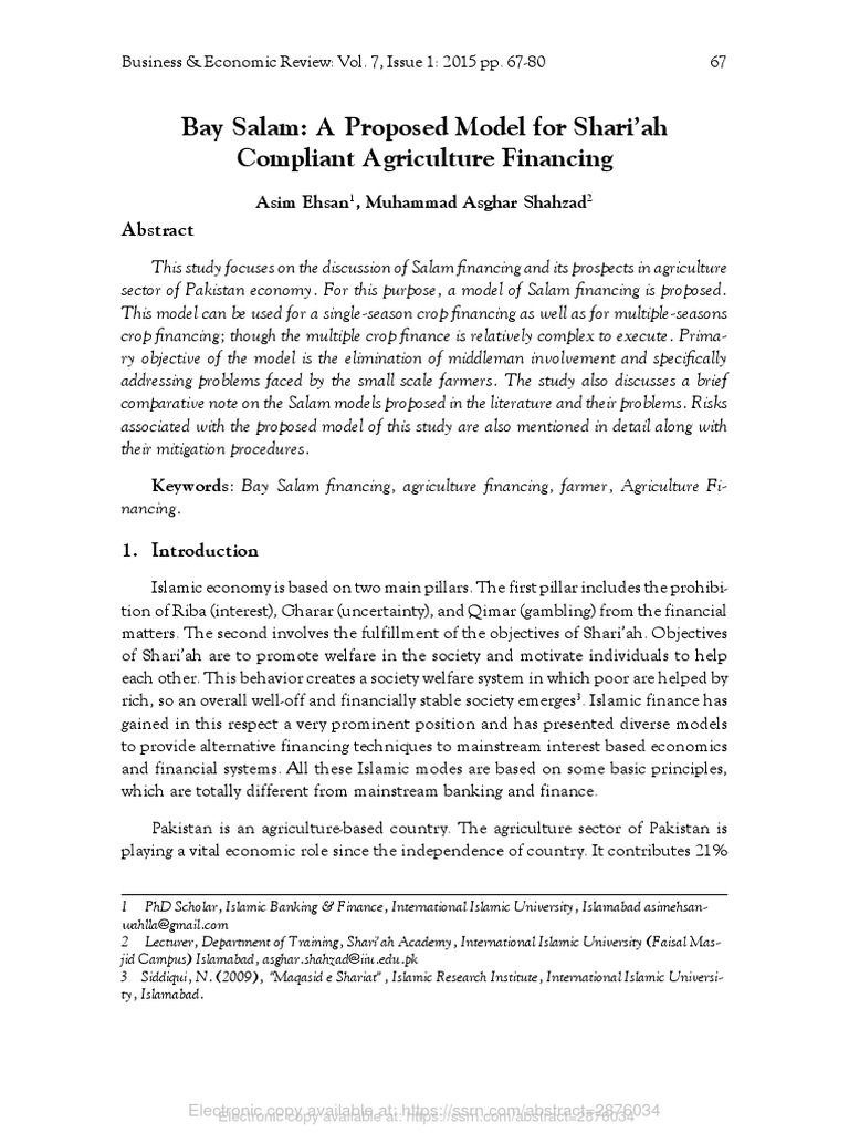 Bay Salam: A Proposed Model for Shari'ah Compliant Agriculture ...