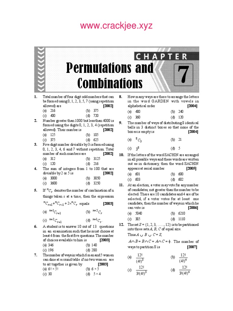 Permutations and Combinations: WWW - Crackjee.xyz | PDF