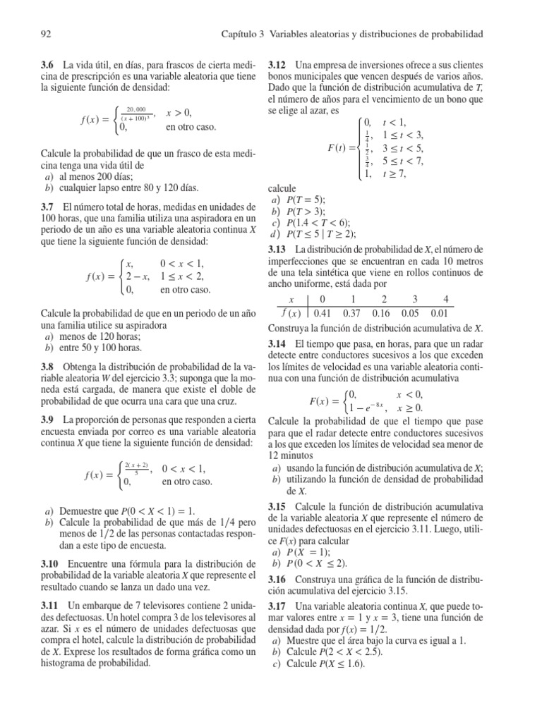 92 Capítulo 3 Variables Aleatorias y Distribuciones de Probabilidad | PDF | Variable aleatoria ...