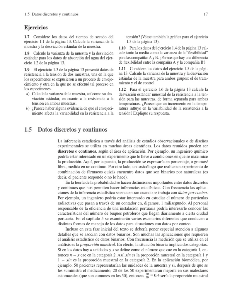 Ejercicios: 1.5 Datos Discretos y Continuos | PDF | Estadísticas ...