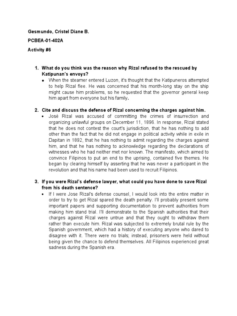 Defending Jose Rizal: Potential Legal Strategies and Arguments for ...