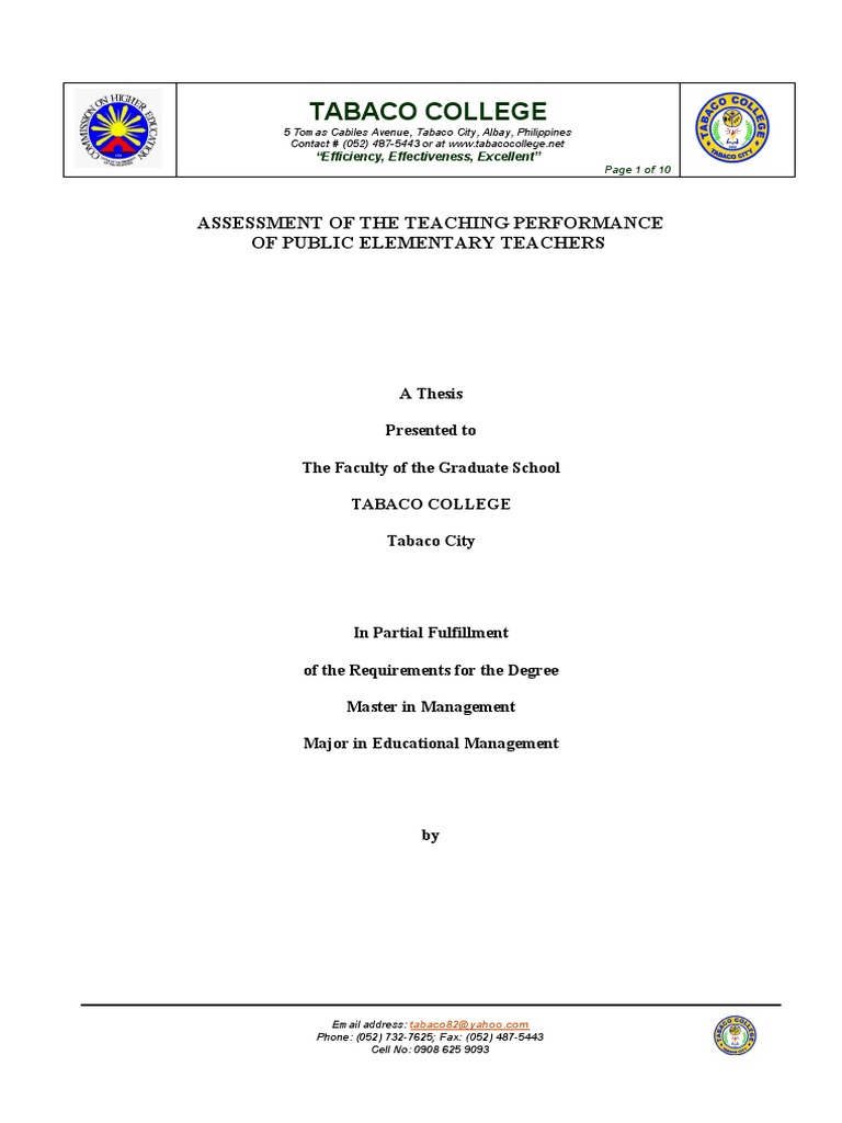 Tabaco College: Assessment of The Teaching Performance of Public ...