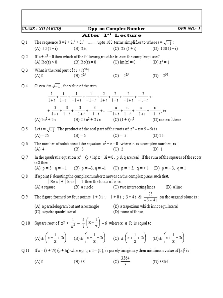 Complex Number DPP (1 To 6) 12th WA | PDF | Complex Number | Triangle