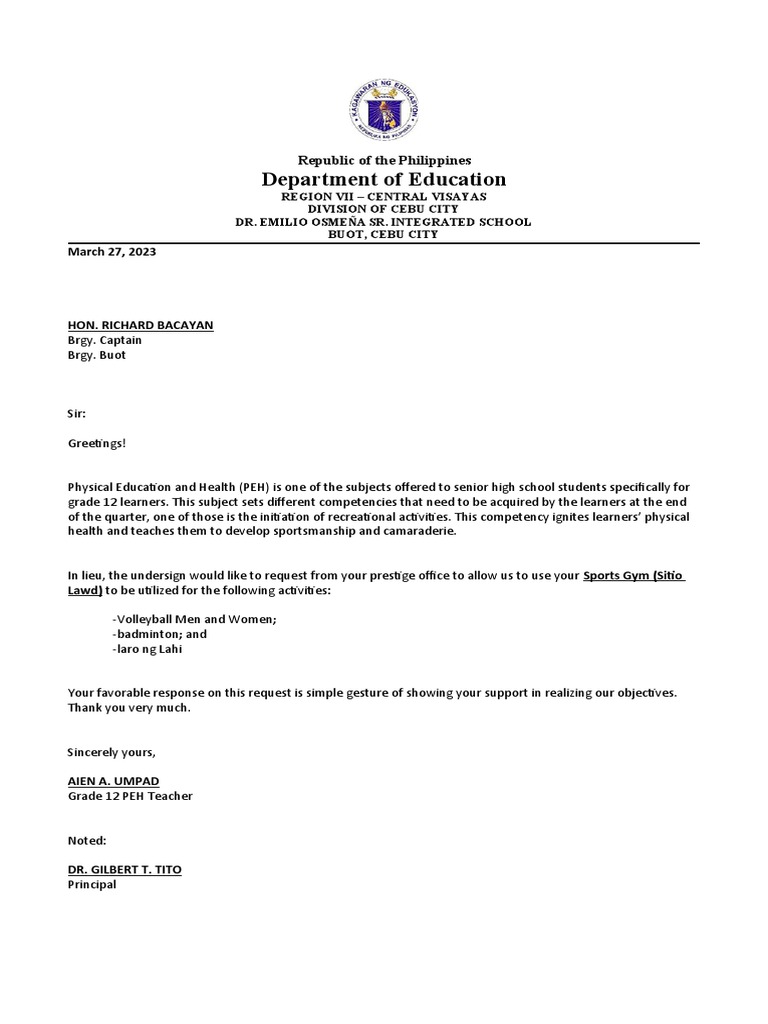 Letter For The Gym | PDF