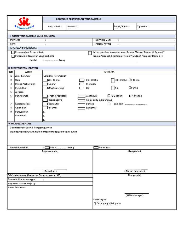 Form Permintaan Pegawai | PDF
