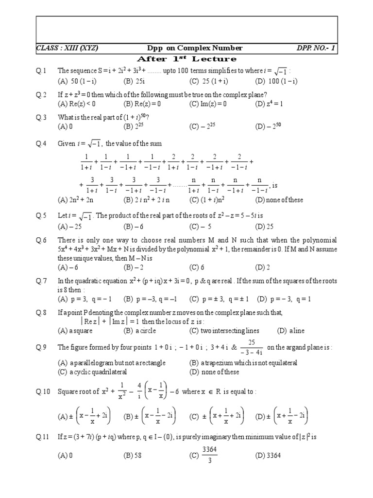 Complex Number Dpp (1 to 6) 13th WA | PDF | Triangle | Complex Number