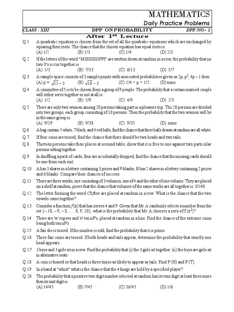 Probability DPP (1 To 7) 13th WA | PDF | Odds | Mathematics