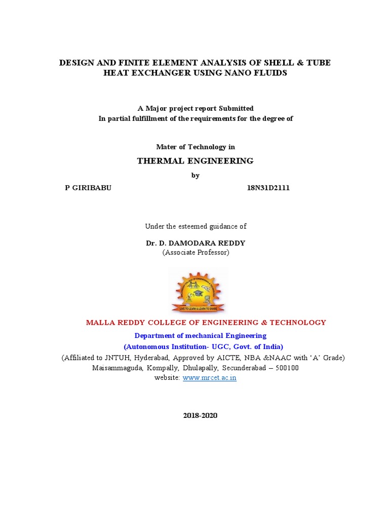 Design and Finite Element Analysis of Shell & Tube Heat Exchanger Using Nano Fluids | PDF | Heat ...
