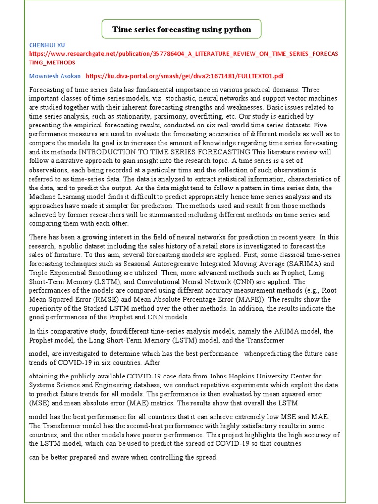 Timeseries Paper Pdf Time Series Forecasting