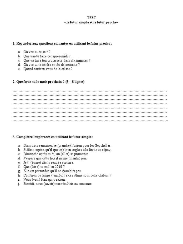 Exercices sur le futur simple et proche | PDF
