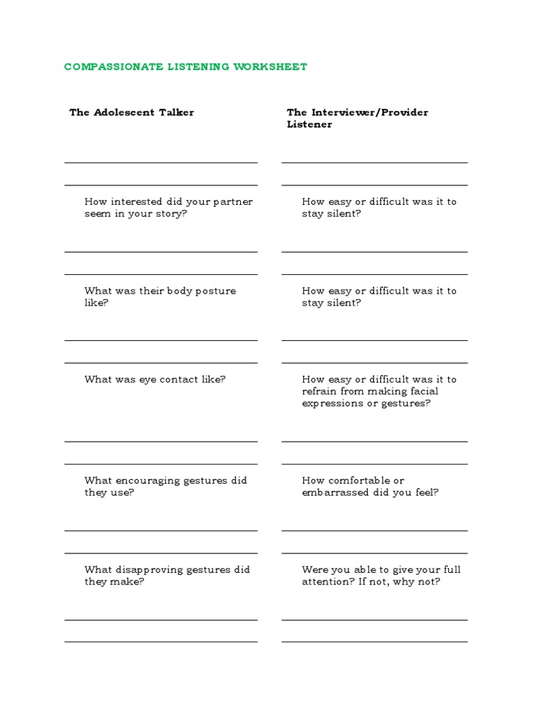 Compassionate Listening Worksheet | PDF