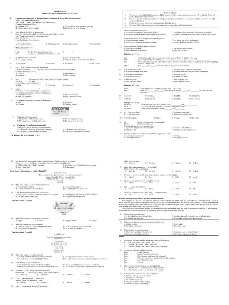 Soal PAS B.Ing Kelas 8 K13 | PDF
