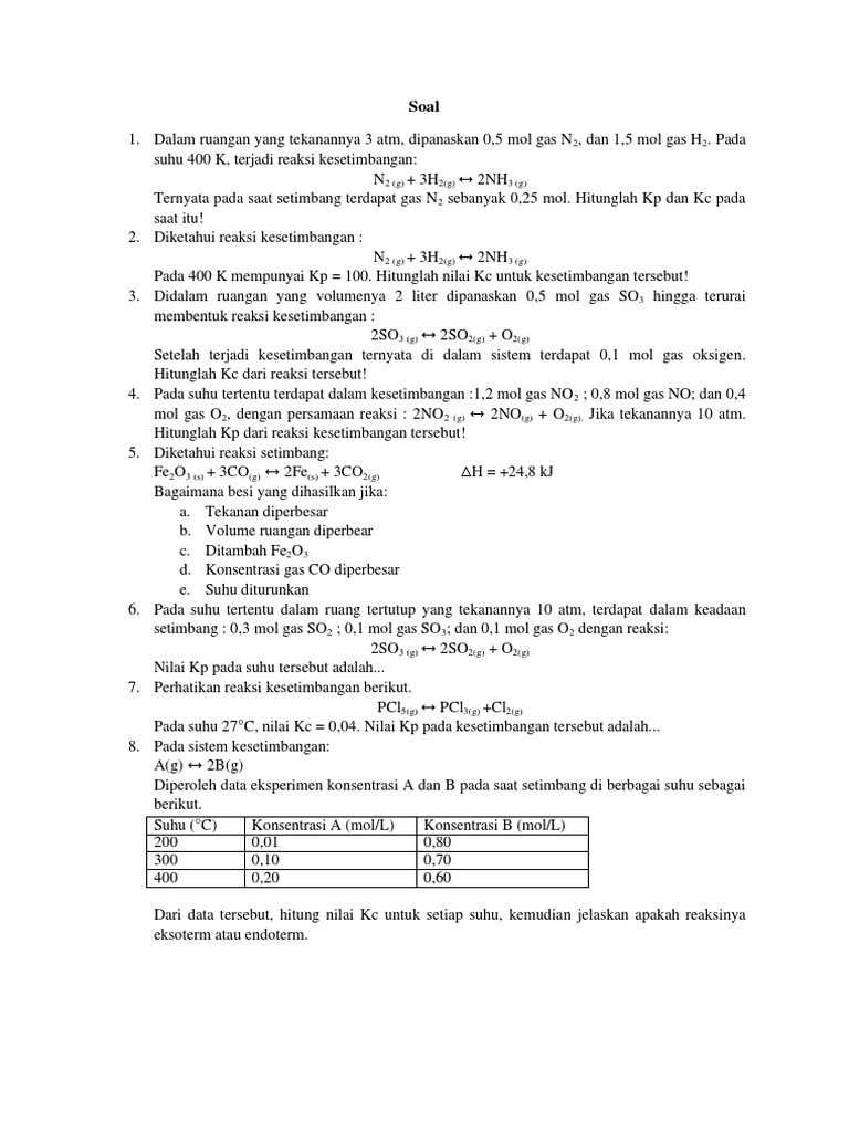 Soal Reaksi Kesetimbangan | PDF