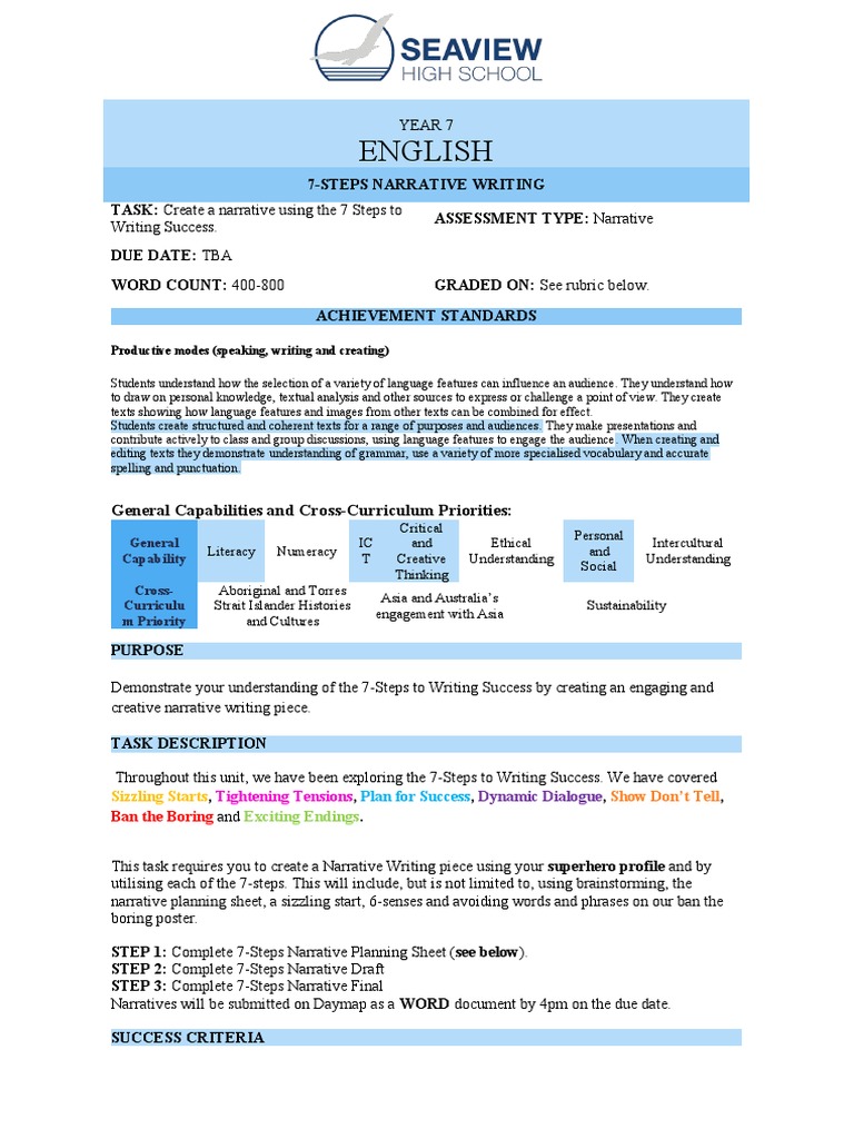 Narrative Task Sheet 2023 | PDF | Narrative | Rubric (Academic)