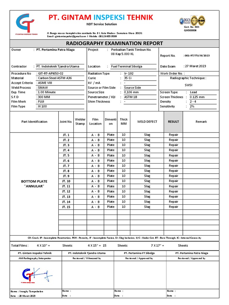 Pt. Gintam Tehnik: Inspeksi | Download Free PDF | Construction | Welding