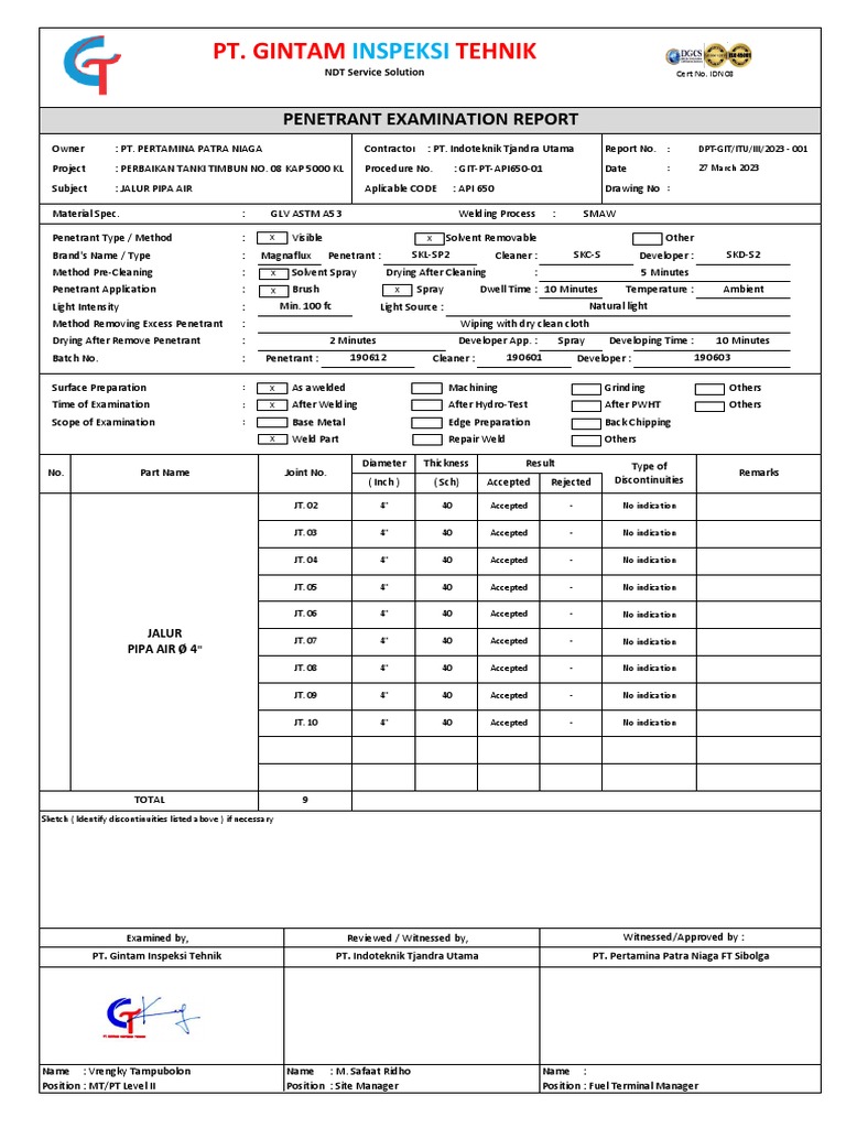 Pt. Gintam Tehnik: Inspeksi | PDF | Construction | Welding