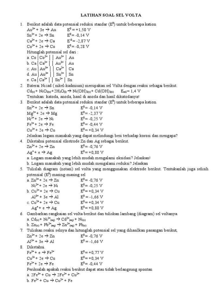 LATIHAN SOAL Sel Volta | PDF