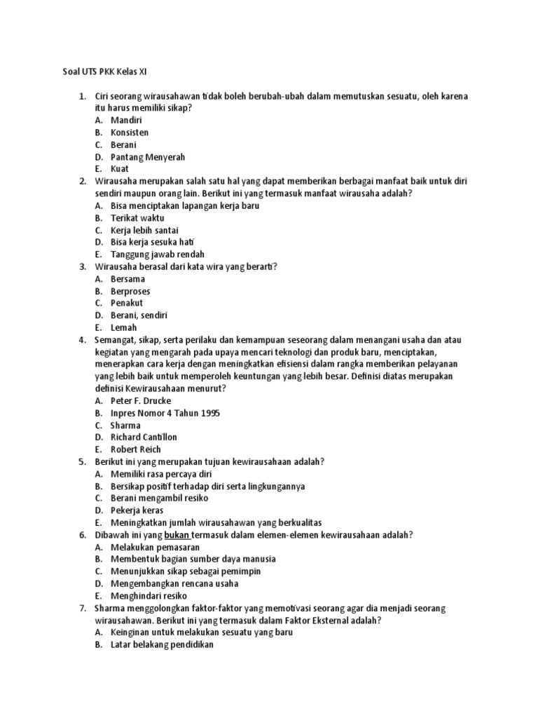 Soal UTS PKK Kls XI | PDF