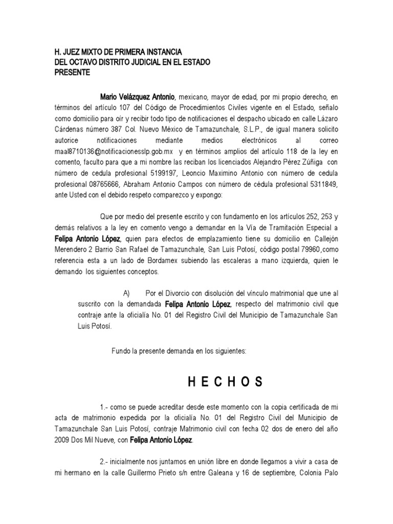 Divorcio Mario Velazquez - 021648 | PDF | Demanda judicial | Matrimonio