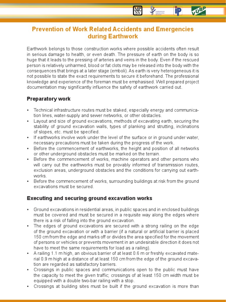 Prevention of Work Related Accidents and Emergencies During Earthwork ...