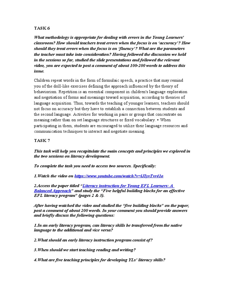 Task 6 | PDF | English As A Second Or Foreign Language | Literacy