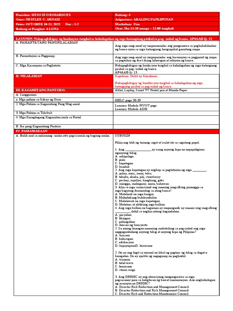 DLP Grade 4 AP q1 w8 | PDF