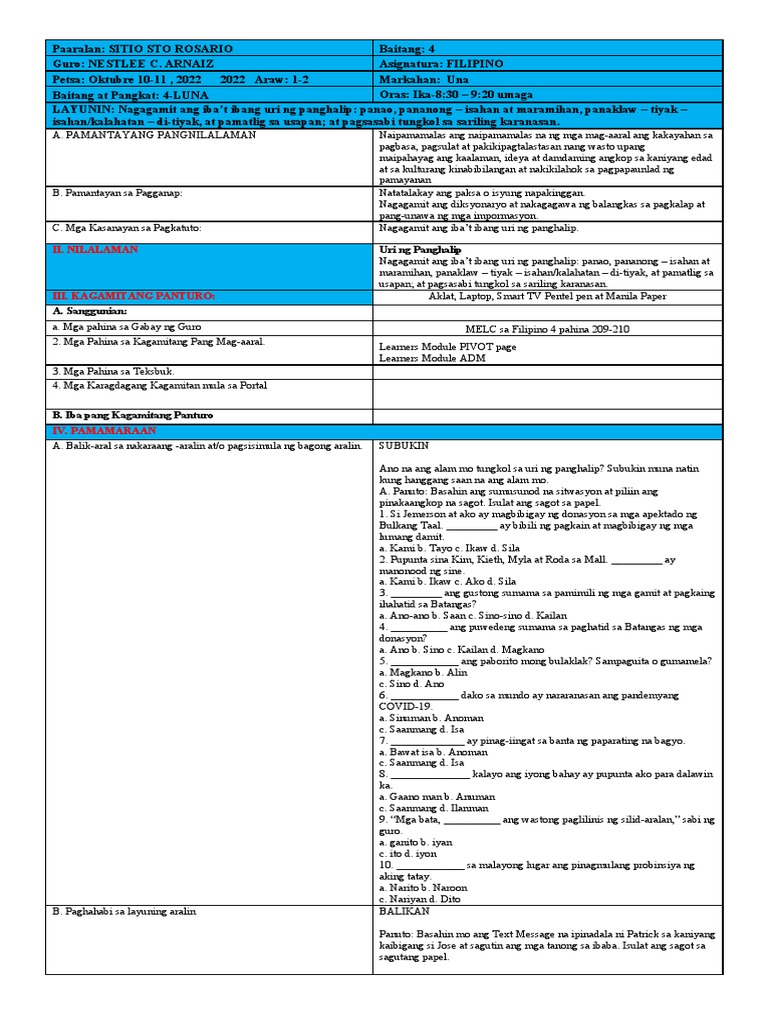 DLP Grade 4 Filipino q1 w8 | PDF