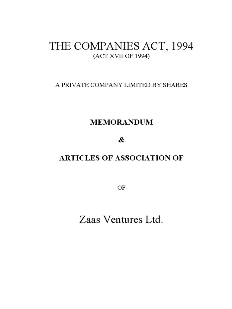Memorandum and Articles of Association of Zaas Ventures Ltd. - Establishing the Legal Foundation ...