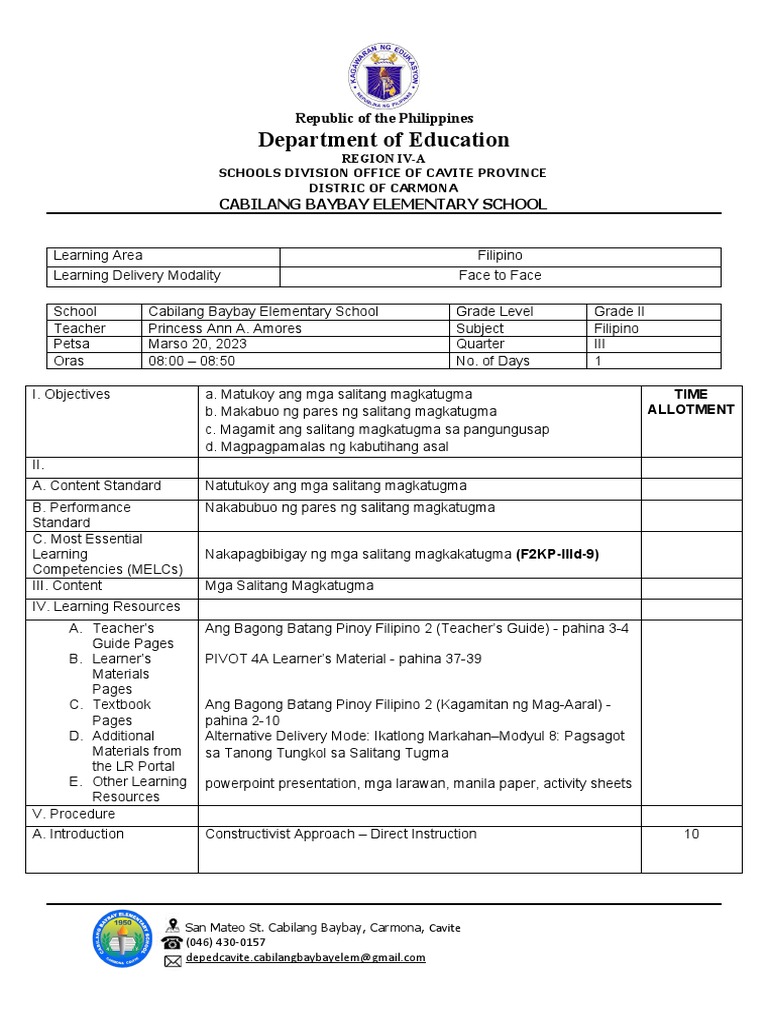 Lesson Plan-Salitang Magkatugma | PDF