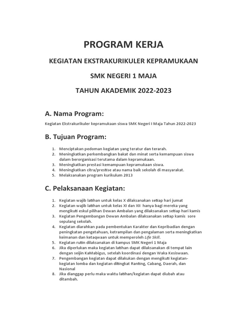 Program Kerja Eskul Pramuka 2022-2023 | PDF