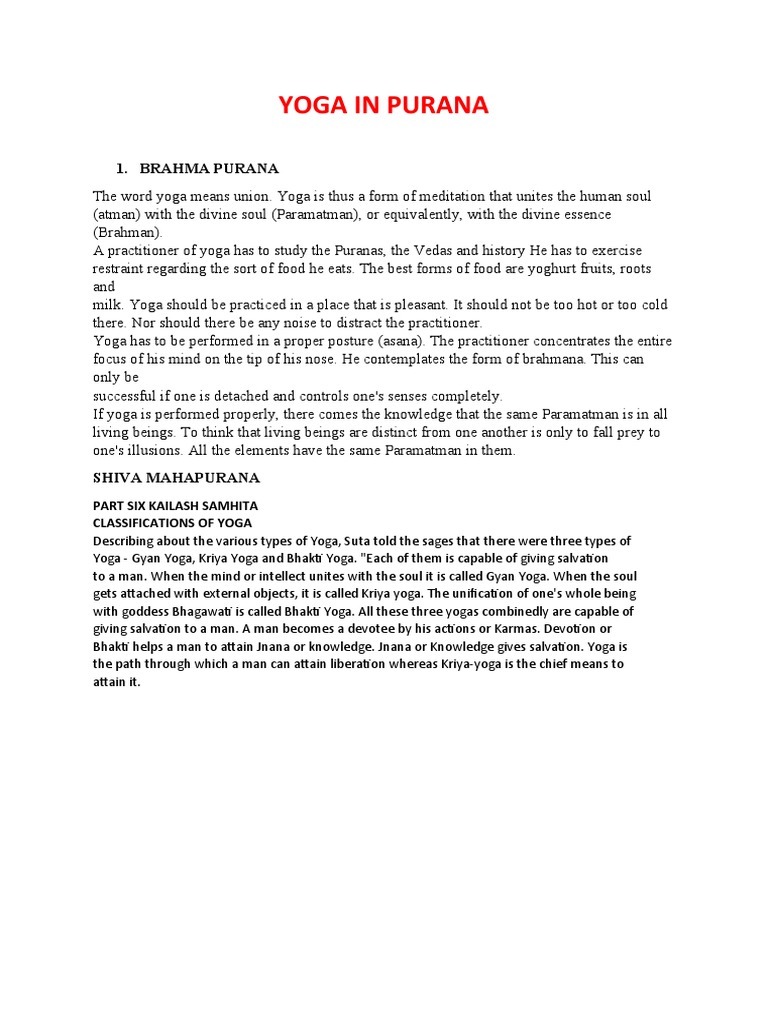 Yoga in Purana | PDF | Self-Improvement