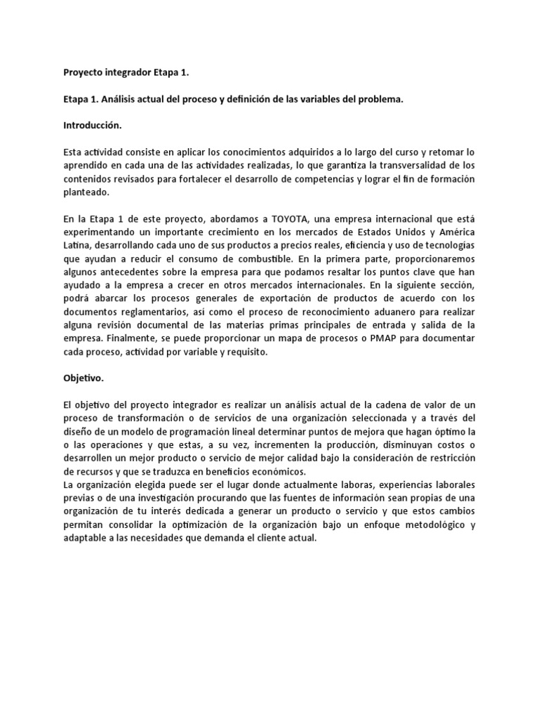 Proyecto Integrador E1 (IO) | PDF | aduana | Procesos de negocio