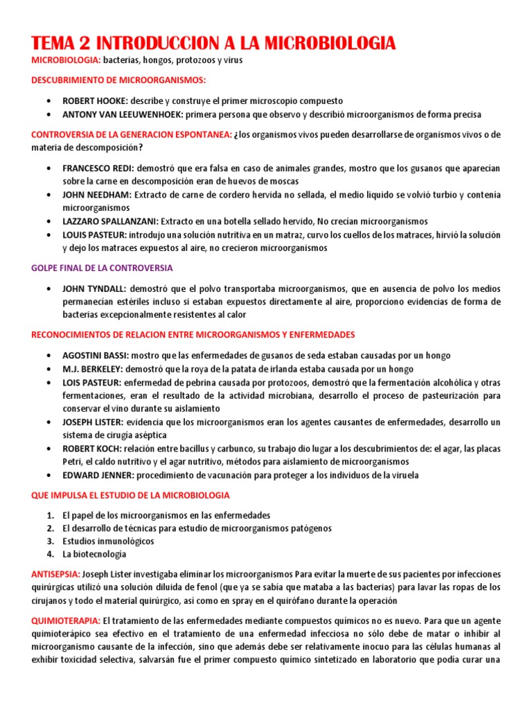 Tema 2 Introduccion A La Microbiologia | PDF | Las bacterias | Microorganismo
