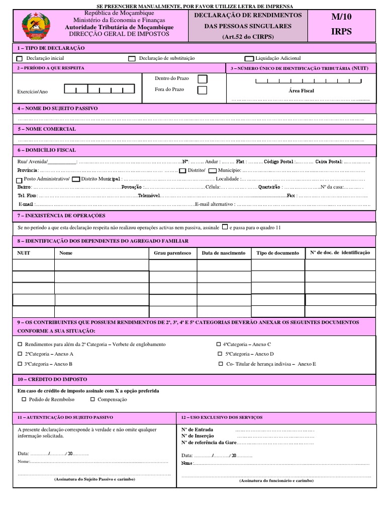 Irps M-10 - Declaracao de Rendimentos | PDF