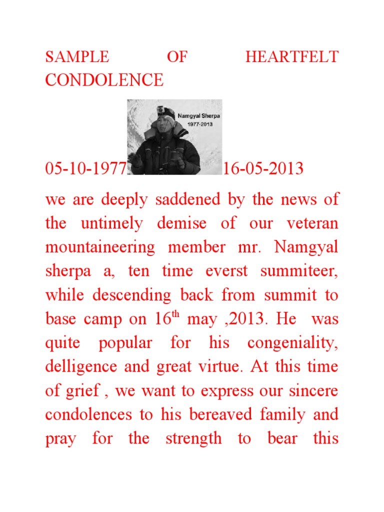 Heartfelt Condolences for Namgyal Sherpa | PDF