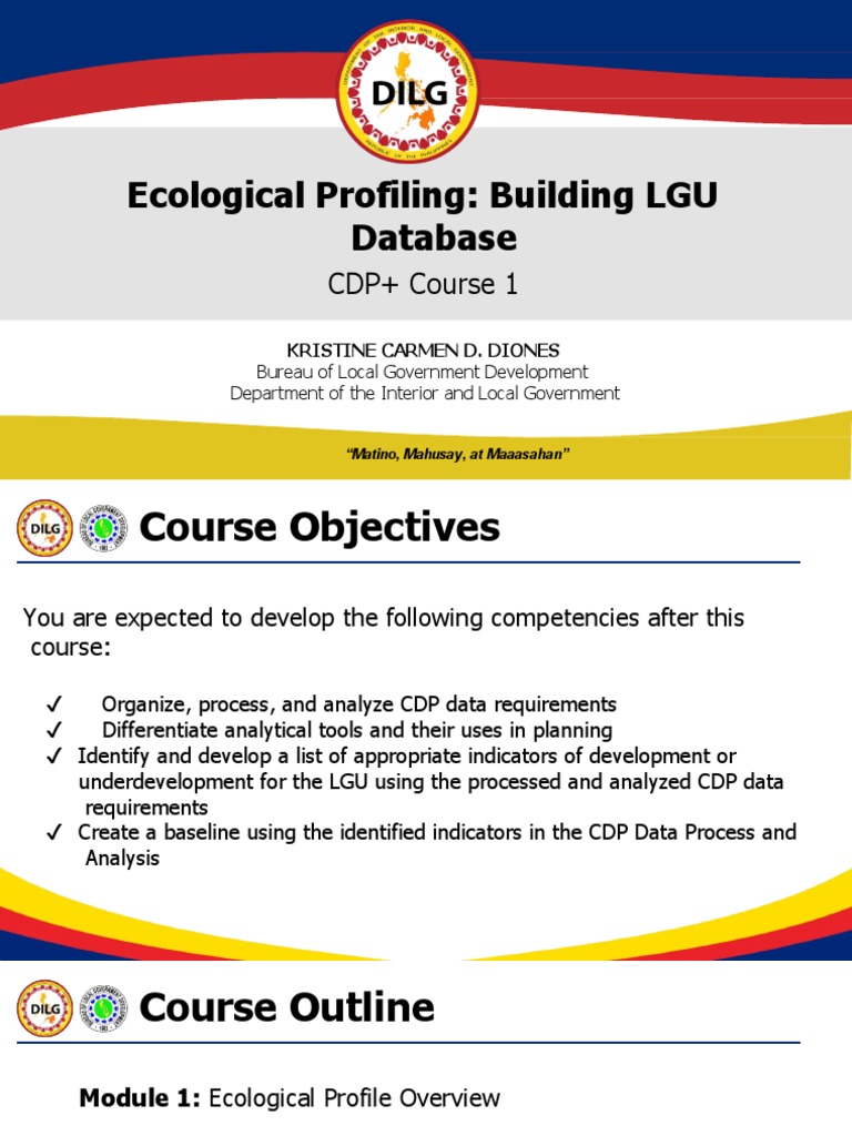 Ecological Profiling: Building LGU Database: CDP+ Course 1 | PDF ...