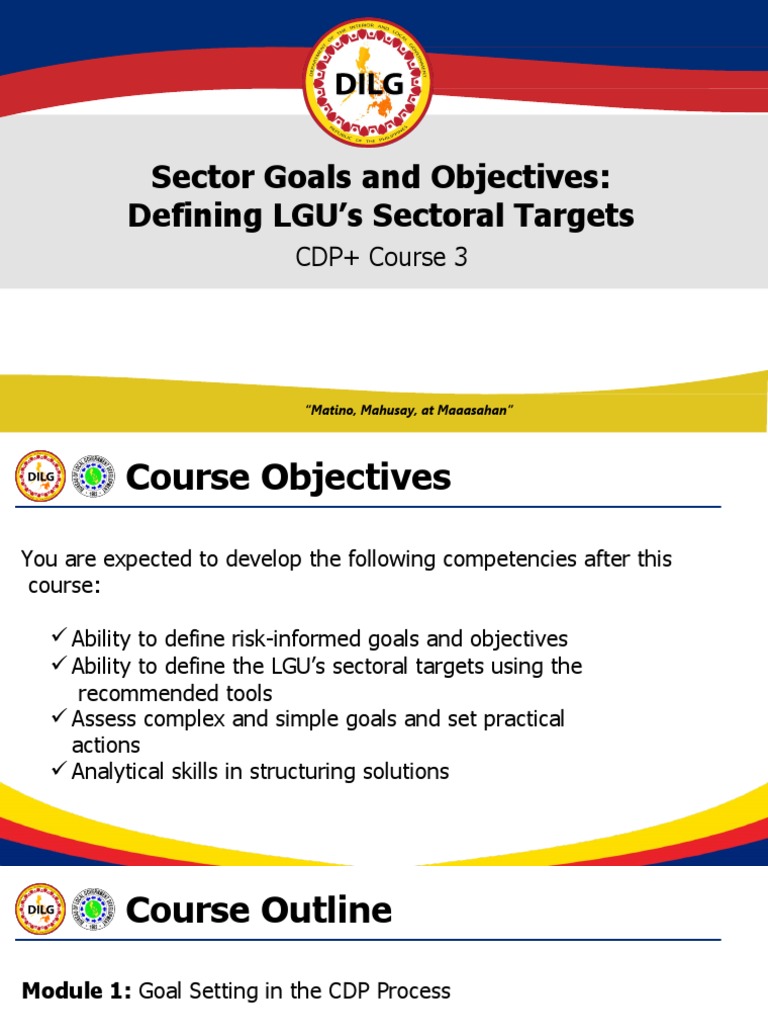 Sector Goals and Objectives: Defining LGU's Sectoral Targets | PDF ...