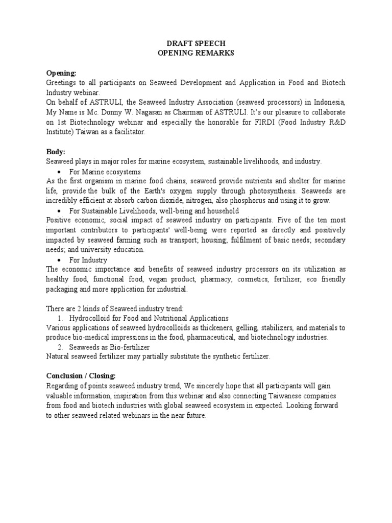 Draft Speech - Opening Remarks Webinar FIRDI | PDF