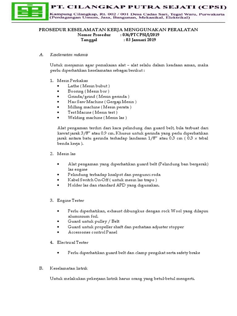Prosedur Menggunakan Peralatan | PDF