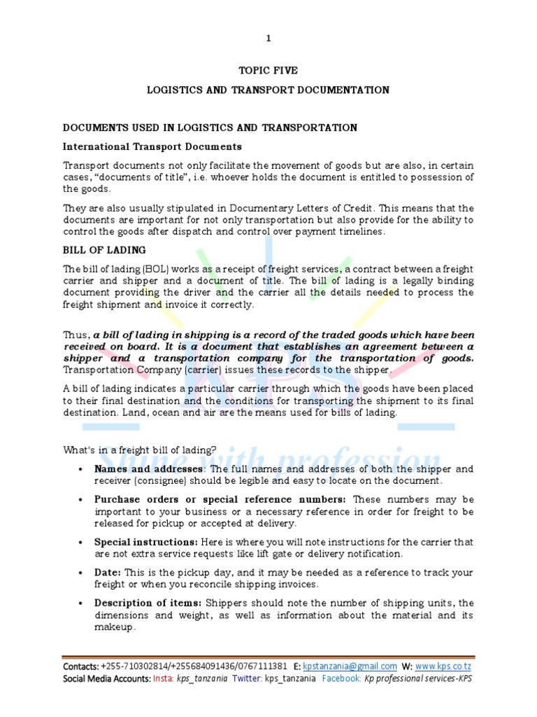 Topic 5 Logistics and Transportation Docs | PDF | Business | Supply ...