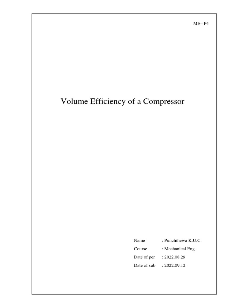 Volume Efficiency of A Compressor | PDF | Internal Combustion Engine | Pump