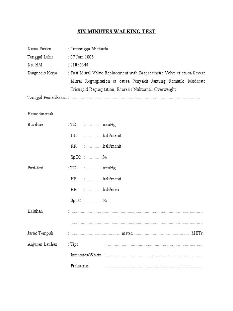 Six Minutes Walking Test | PDF