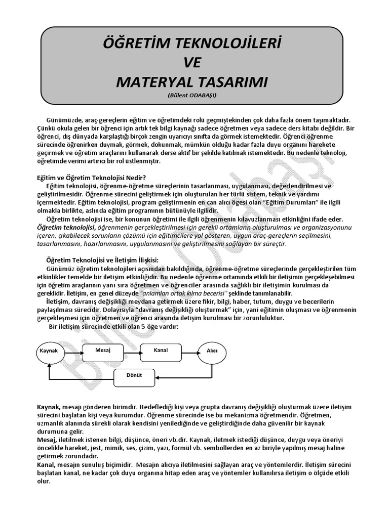 Retim Teknolojileri Ve Materyal TasarÄ Mä Ders Notu | PDF